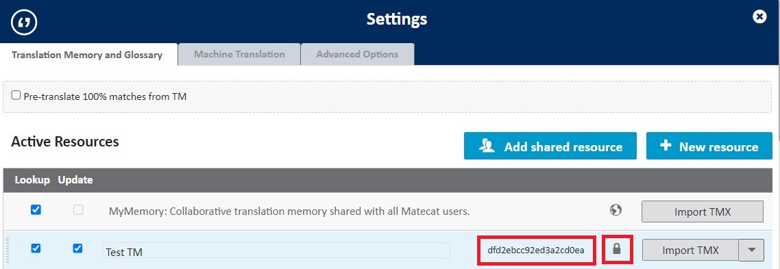 Create a private translation memory